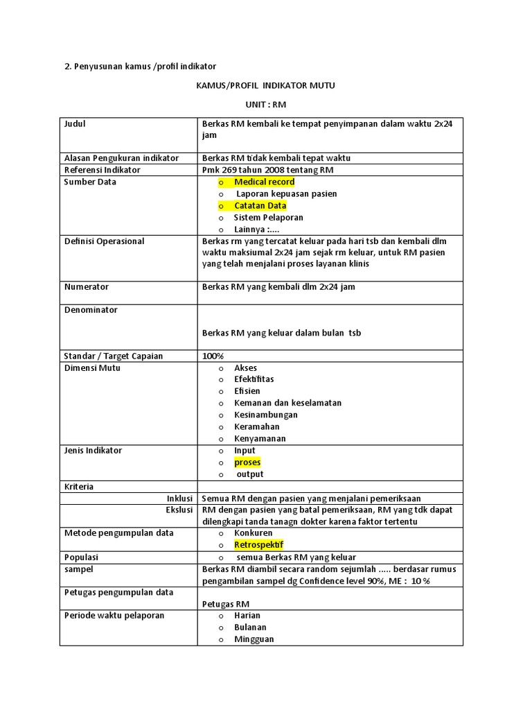 2. a. Profil Indikator Mutu Unit RM Feb 2019 | PDF