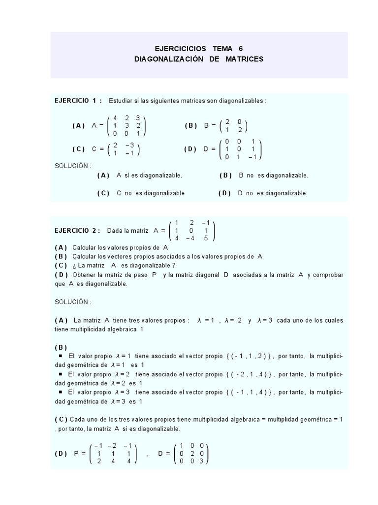 TEMA 6 - EJERCICIOS - DIAGONALIZACIÓN DE MATRICES - Paqui Ruiz Carrascosa | PDF | Valores ...