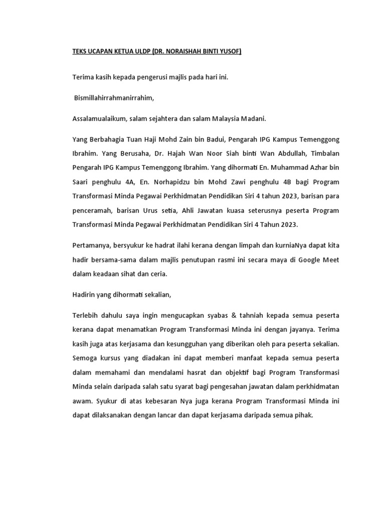 Teks Ucapan Ketua Unit LDP | PDF