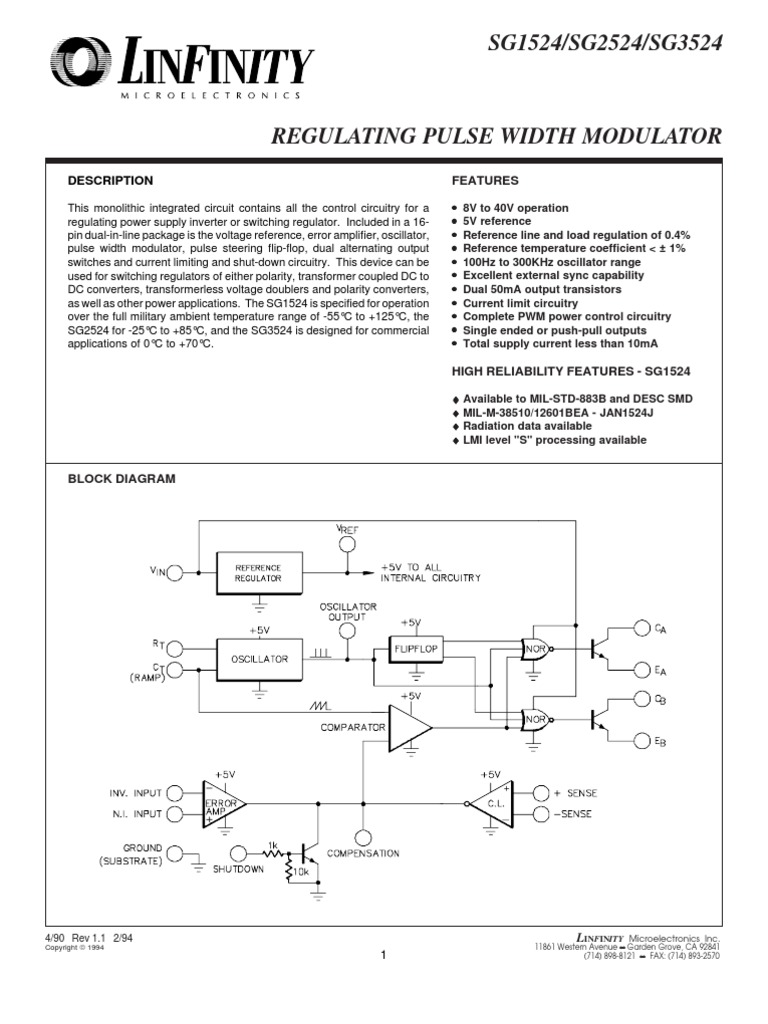 SG1524/SG2524/SG3524: Features | PDF | Amplifier | Electronic Circuits