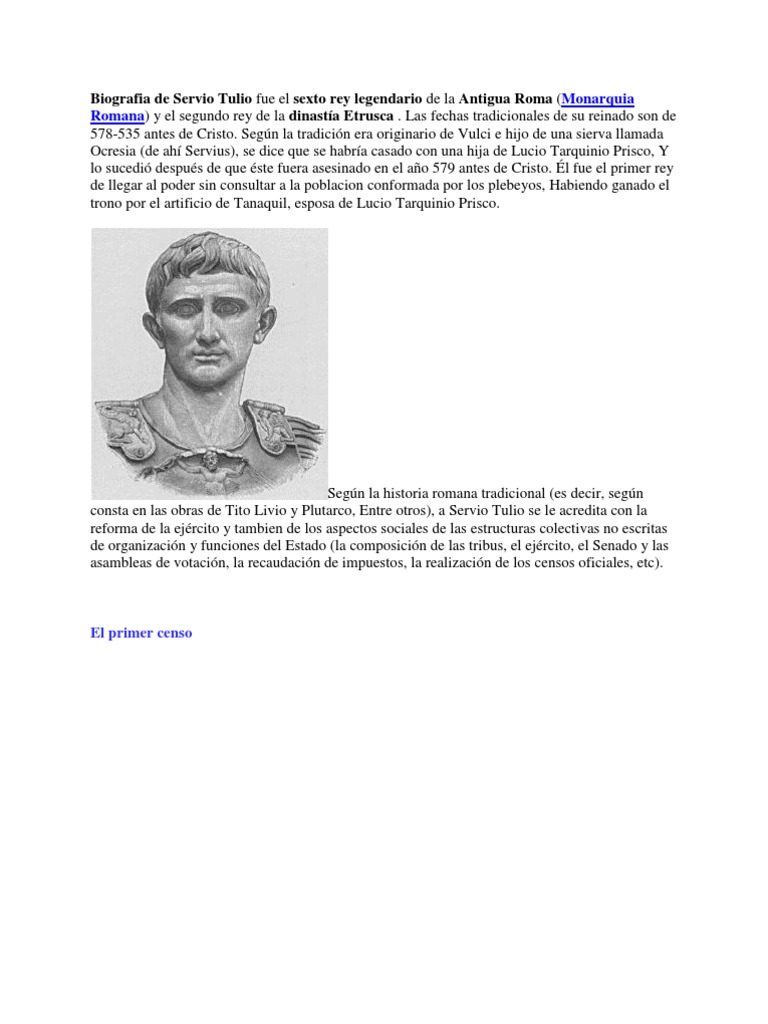 Biografia de Servio Tulio Fue El Sexto Rey Legend A Rio de La Antigua ...