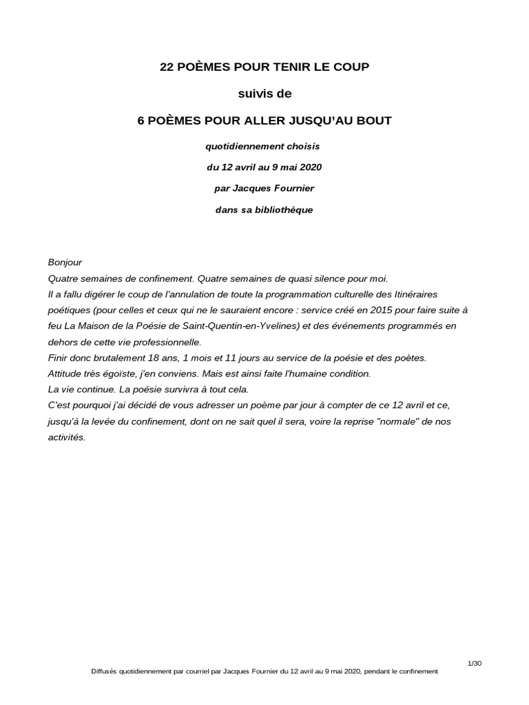 Poèmes pour résister au confinement | PDF | Art | Poésie