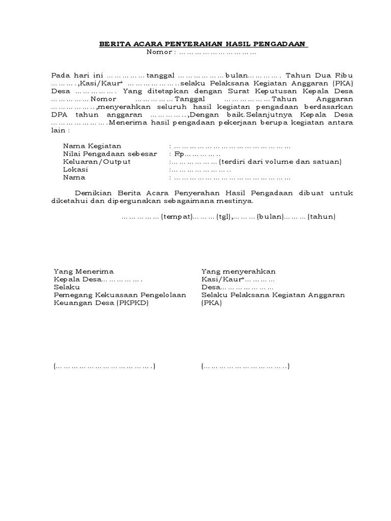 Berita Acara Penyerahan Hasil Pengadaan Pdf