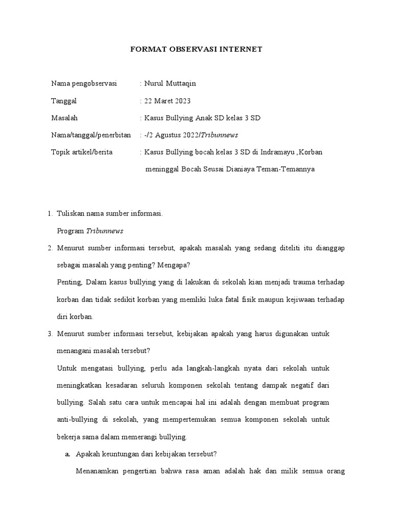 Nurul Format Observasi Internet | PDF
