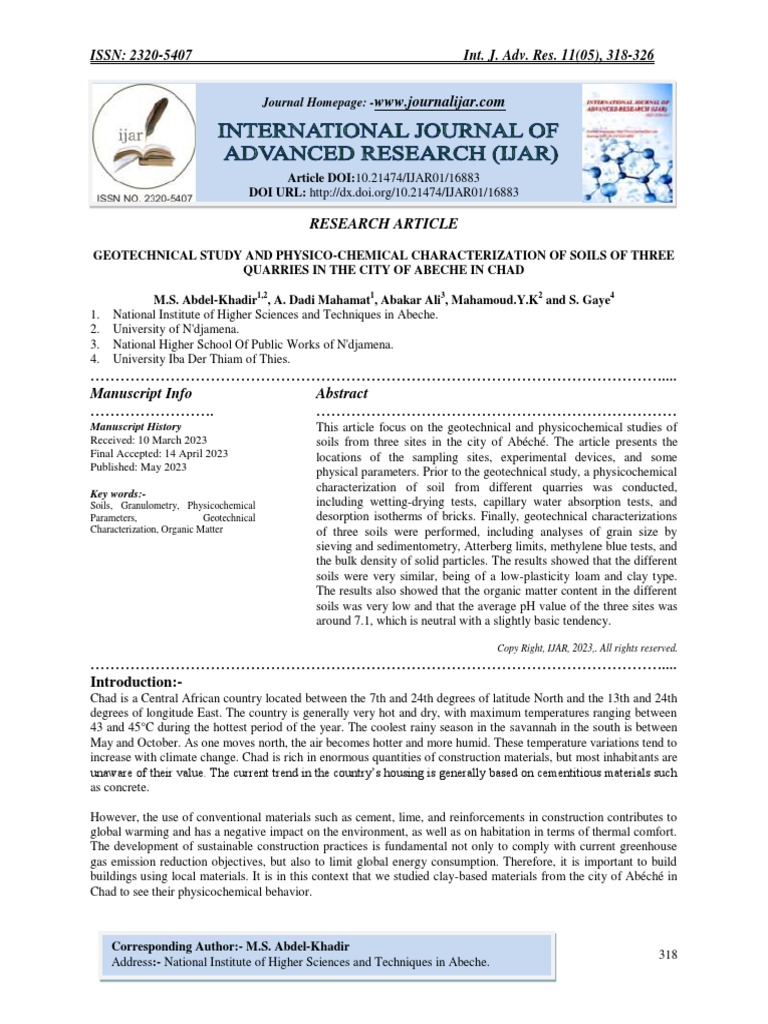 Geotechnical Study and Physico-Chemical Characterization of Soils of ...