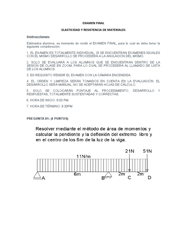 Examen Final: Elasticidad y Resistencia | PDF