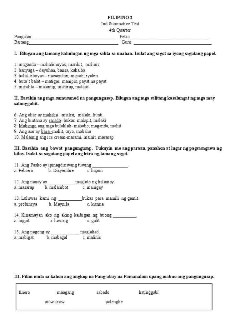 Filipino Q4 ST2 | PDF