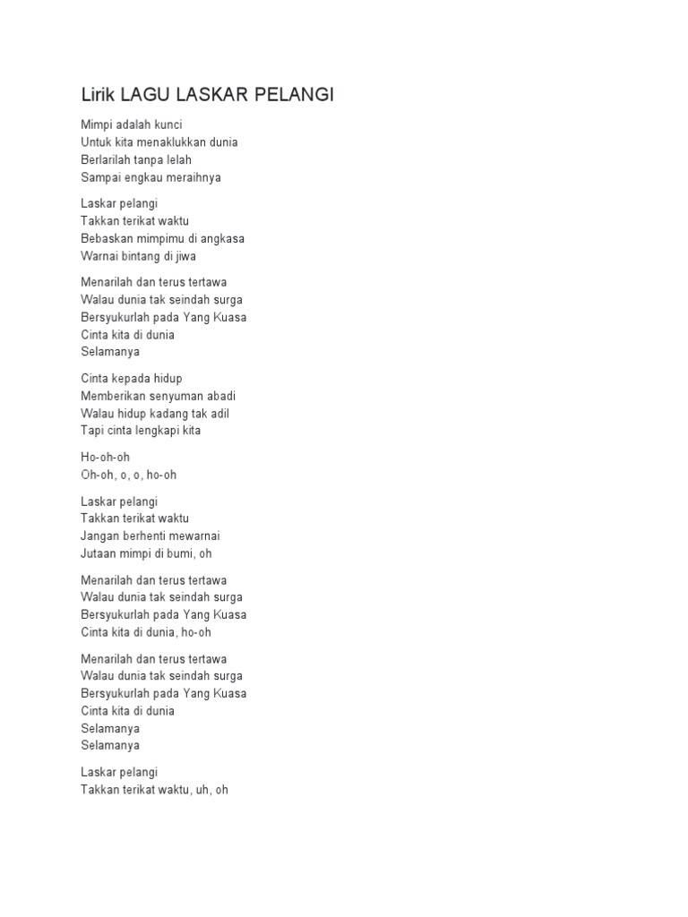 Lirik LAGU LASKAR PELANGI | PDF