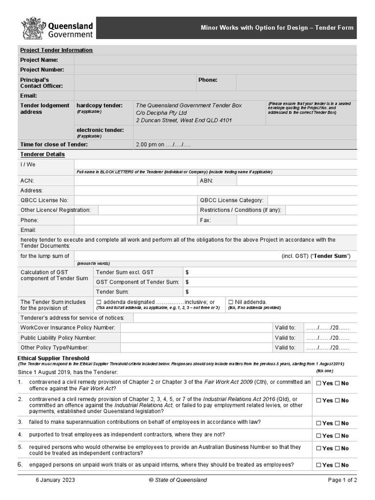 Minor Works Tender Form | PDF