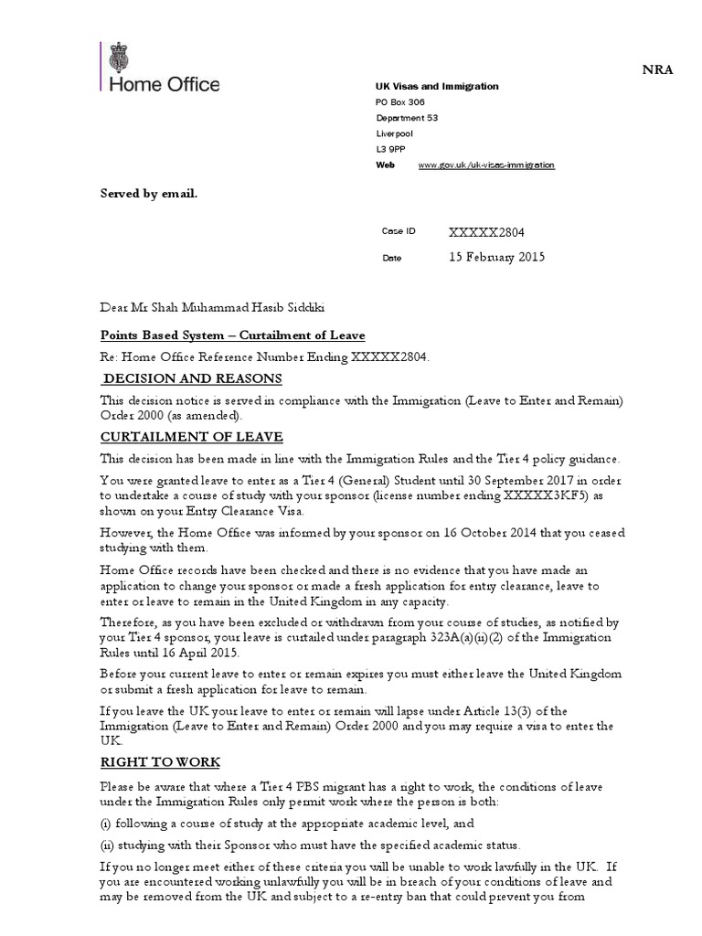 Siddiki - XXXXX2804 - Notice of Curtailment | PDF