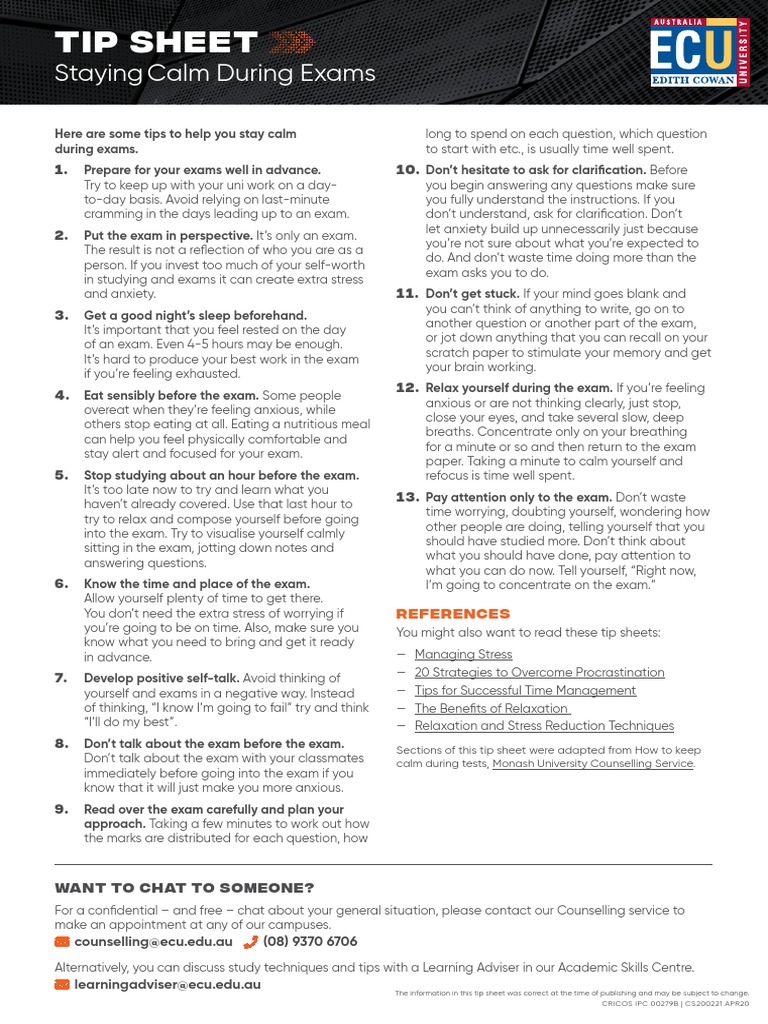 Staying Calm During Exams | PDF | Anxiety | Relaxation (Psychology)