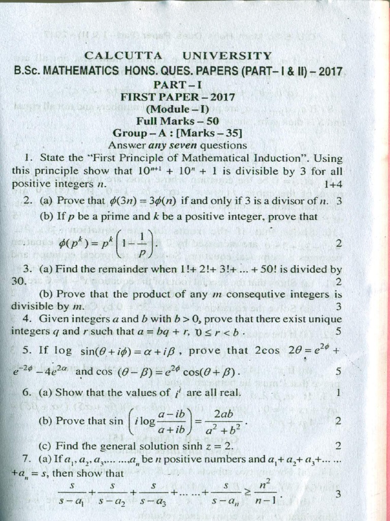 Mathematics Hons 2017 | PDF