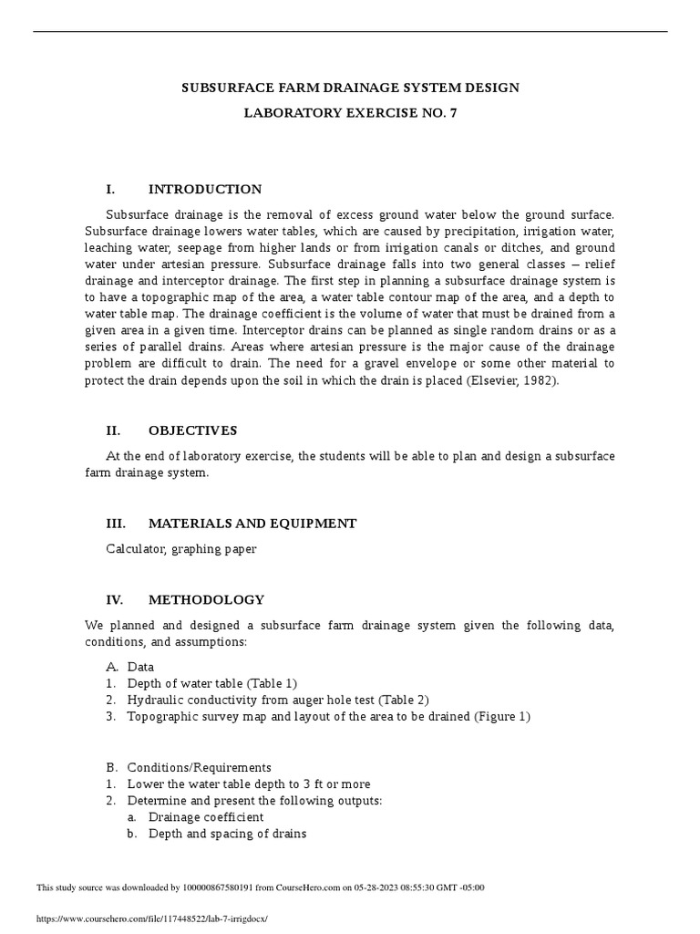 Lab 7 Irrig | PDF | Drainage | Groundwater