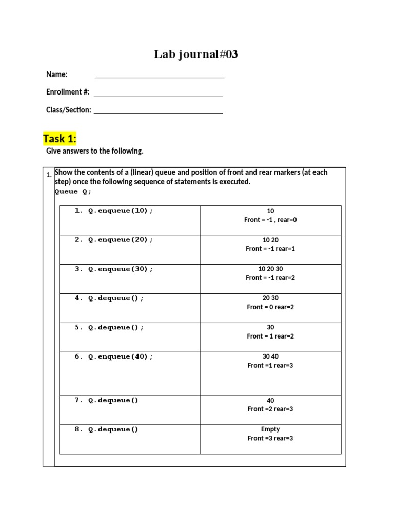 Lab Journal03 Pdf Queue Abstract Data Type Programming Paradigms 