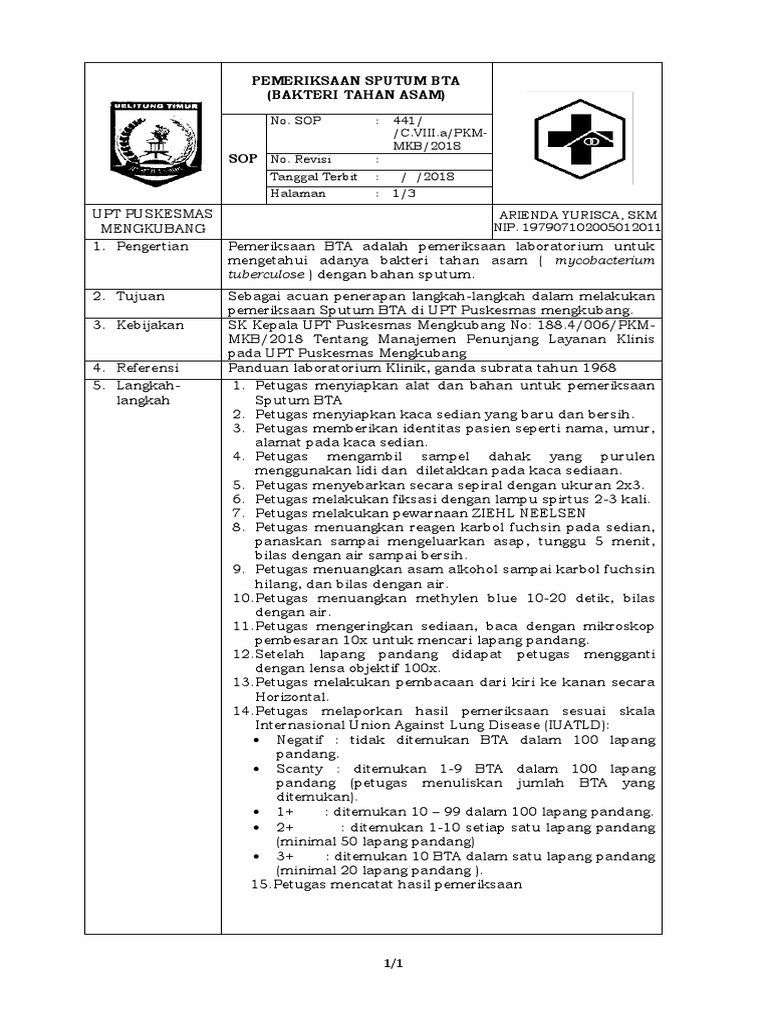 Pemeriksaan Sputum Bta | PDF