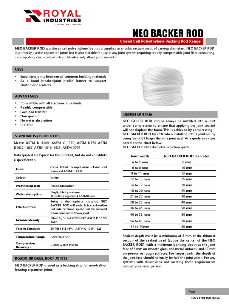 Neo Backer Rod | PDF | Materials | Building Engineering