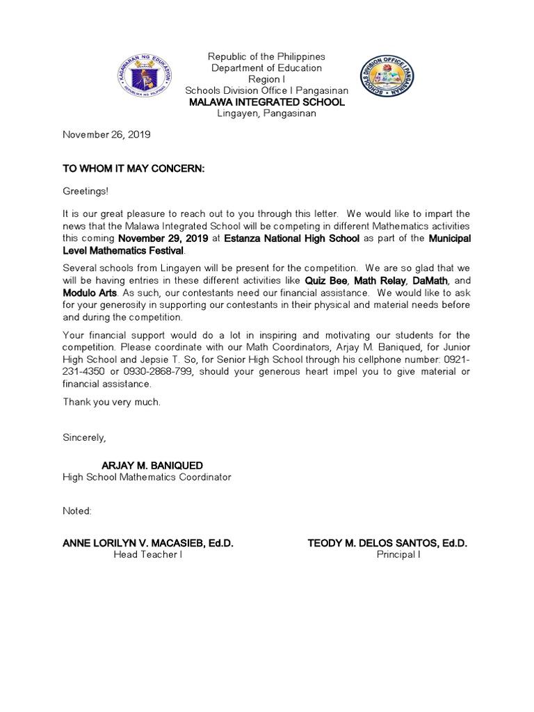 Solicitation Letter For Math Contests | PDF