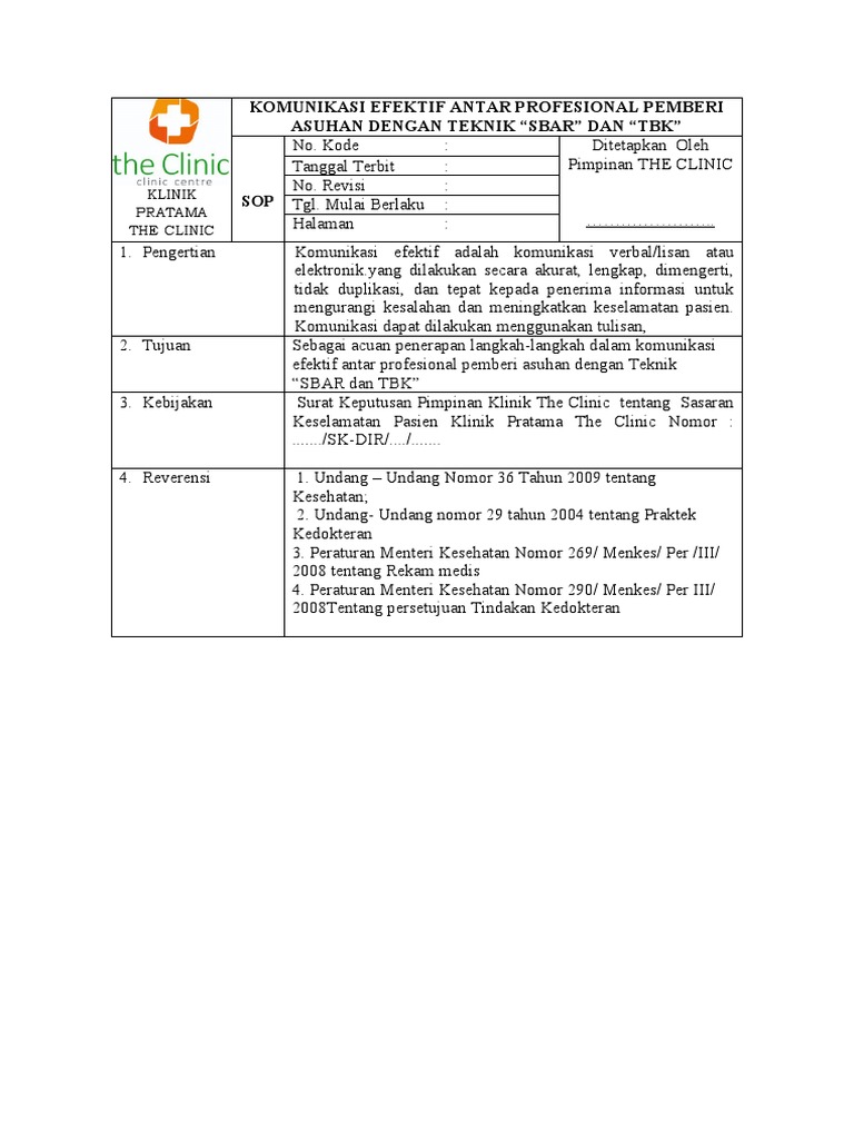 PMKP 2. 2a SOP Komunikasi Efektif SBAR Dan TBK | PDF