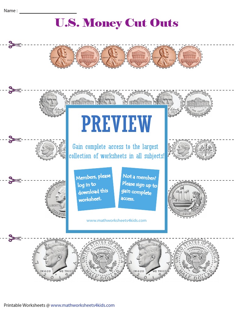U.S. Money Cut Out Worksheets | PDF | Language Arts & Discipline ...
