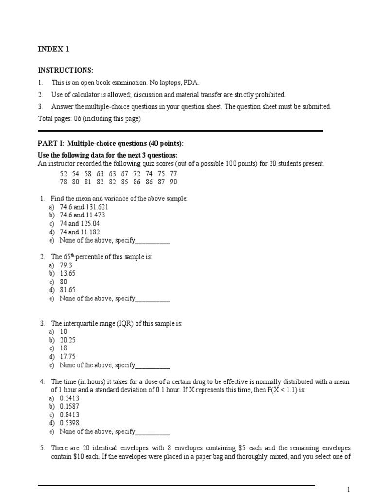 Statistics Sample Exam | PDF | Standard Deviation | Statistics
