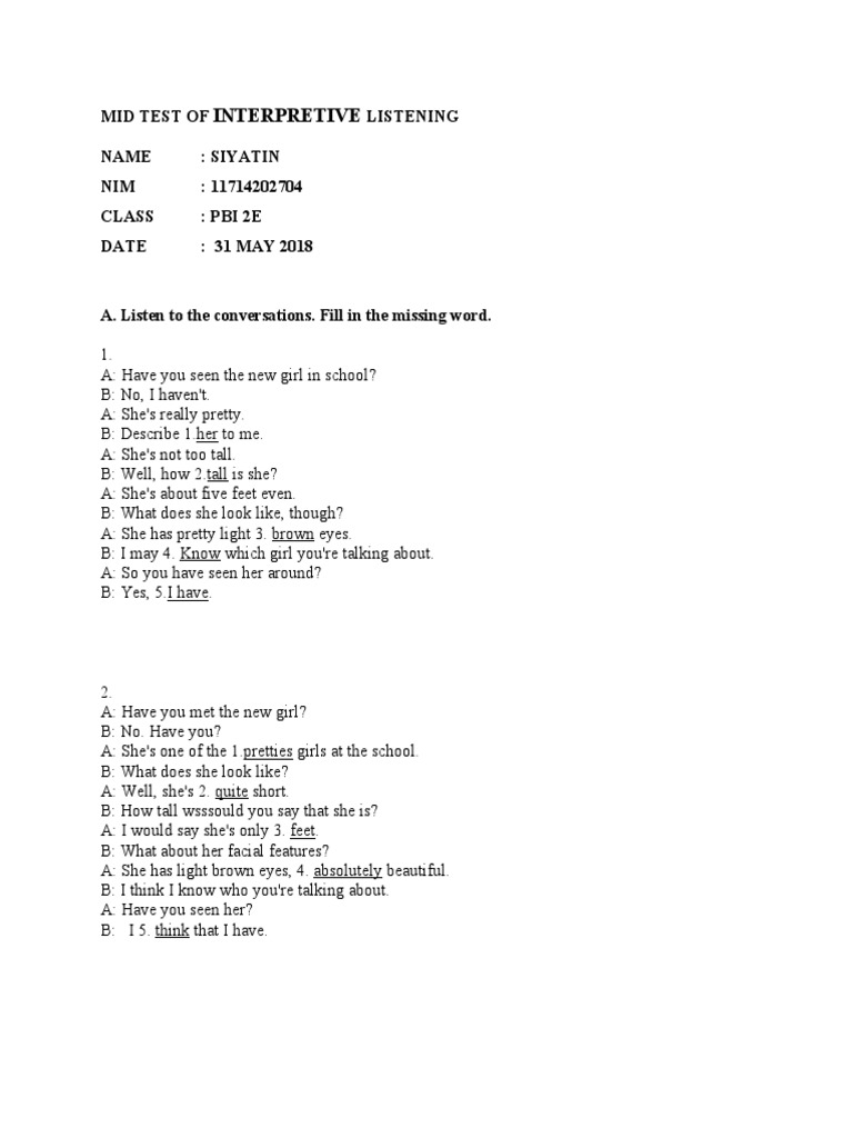 Mid Test of Interpretive Listening | PDF | Foreign Language Studies | Art