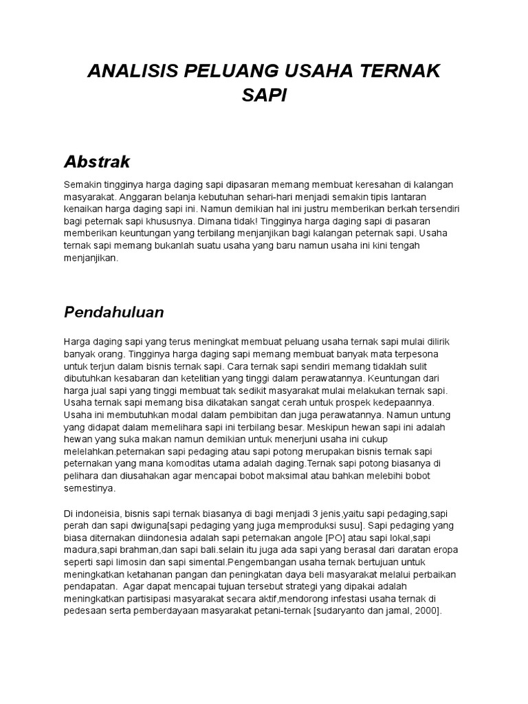 Analisis Peluang Usaha Ternak Sapi | PDF