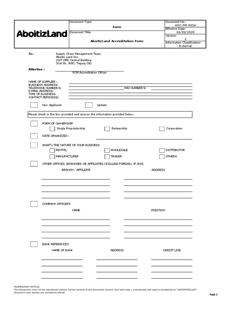 ASC FM 001A AboitizLand Accreditation Form | Download Free PDF ...