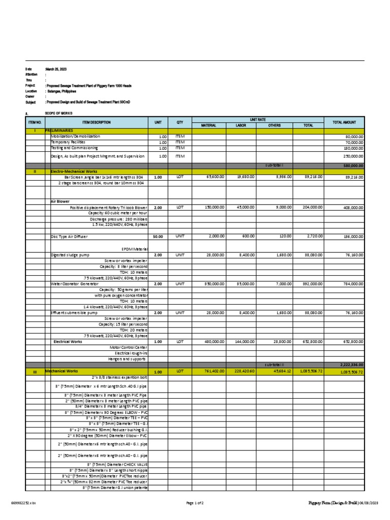Piggery Farm Sewage Plant Proposal | PDF | Pipe (Fluid Conveyance) | Pump