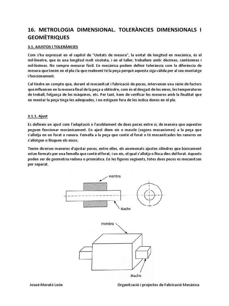 Metrologia Dimensional. Toleràncies Dimensionals I Geomètriques | PDF