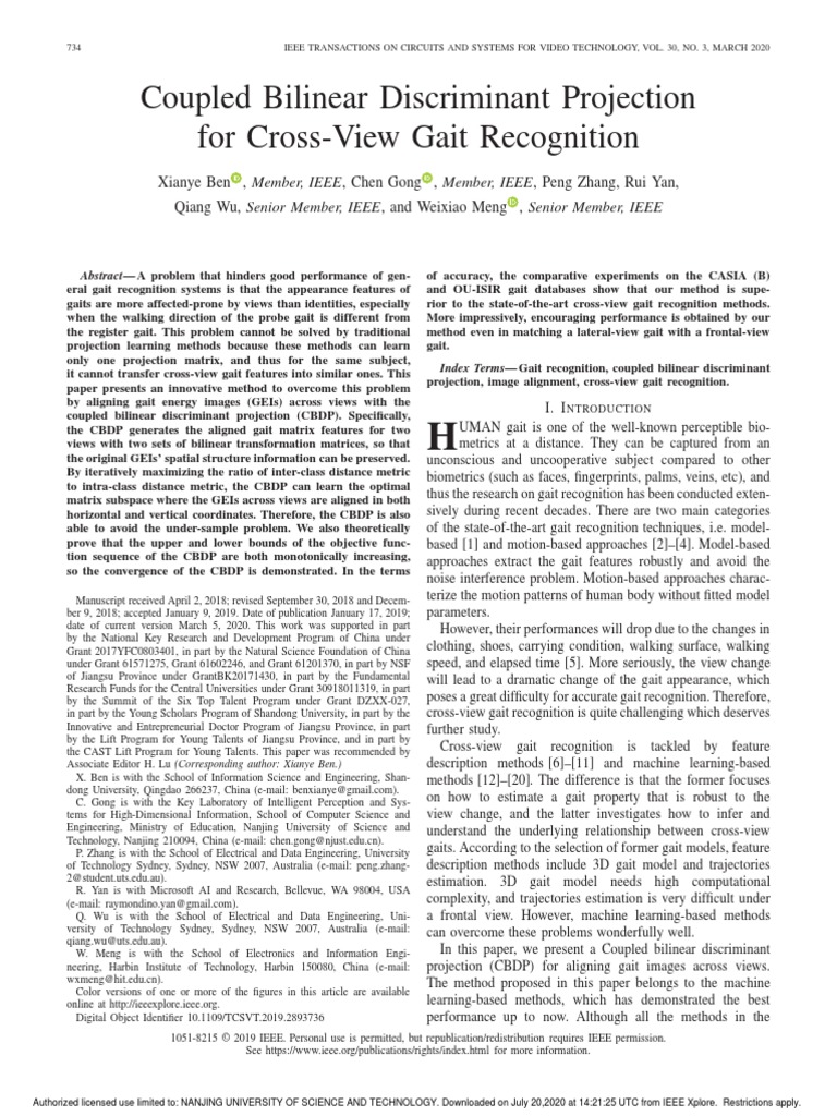Coupled Bilinear Discriminant Projection For Cross View Gait Recognition Pdf Matrix