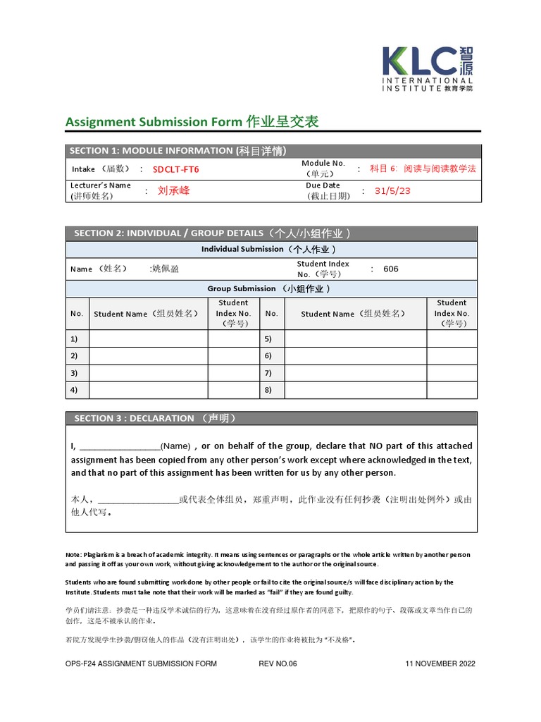 Peiying Subject 6 | PDF