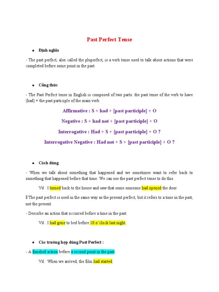 Past Perfect Tense | PDF