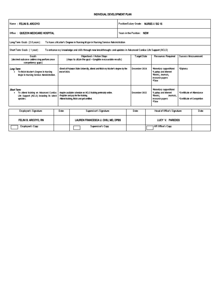Individual Development Plan | Download Free PDF | Nursing | Public Services