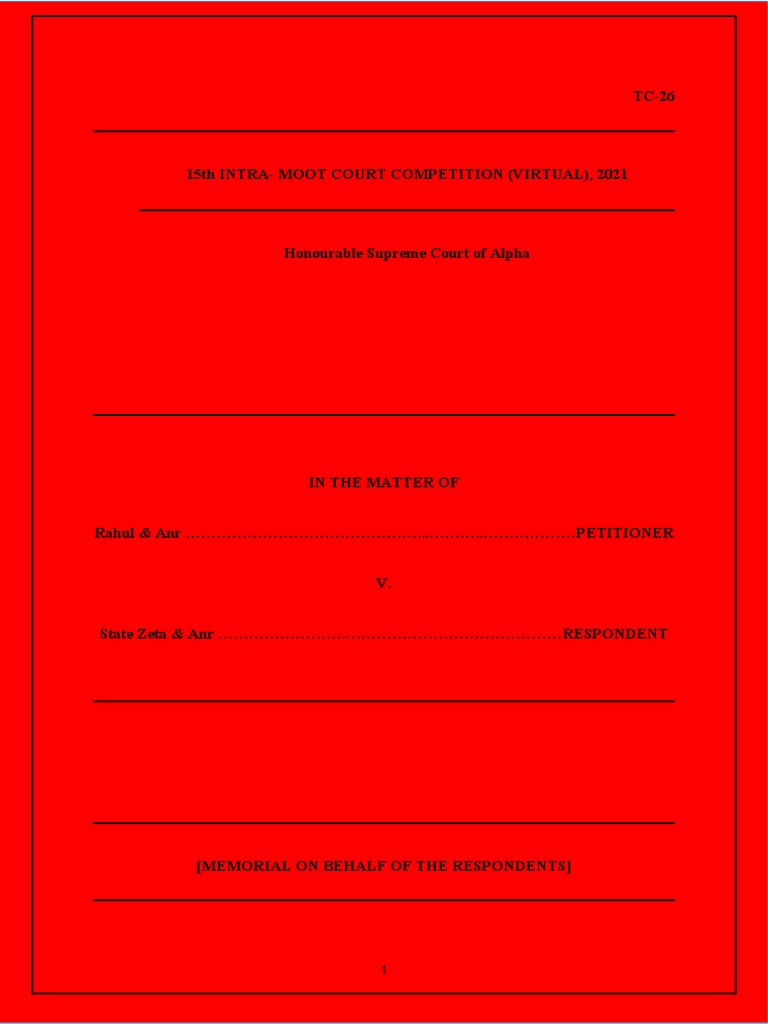 Intra-Moot Court Competition 2021 Memorial | PDF | Politics | Social ...