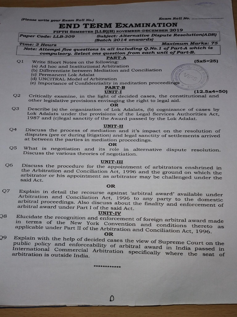 ADR VIPS - PYQs | PDF