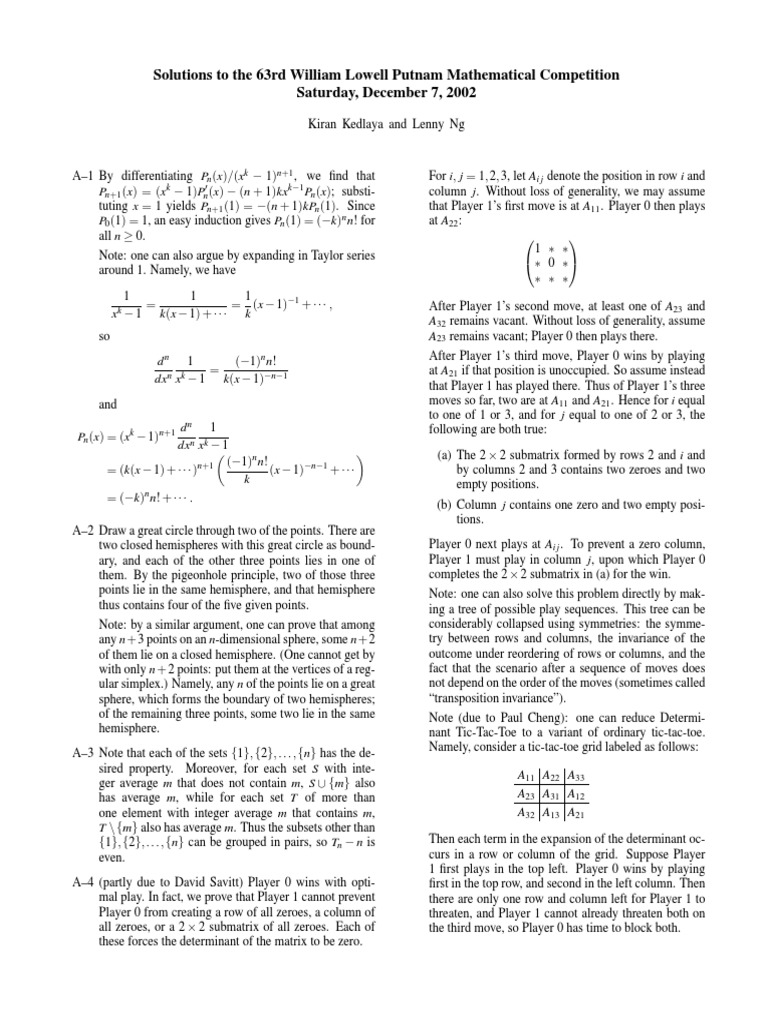 Solutions To The 63rd William Lowell Putnam Mathematical Competition ...