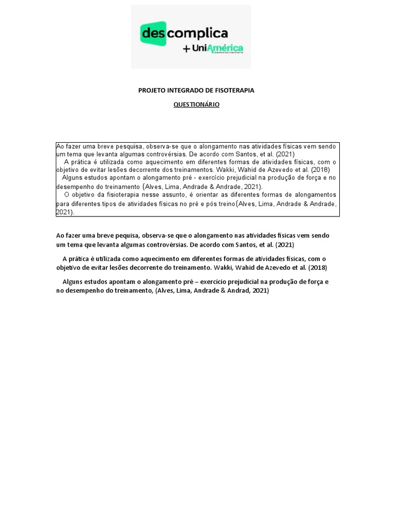 Projeto Integrado de Fisoterapia | PDF | Carreira e Crescimento