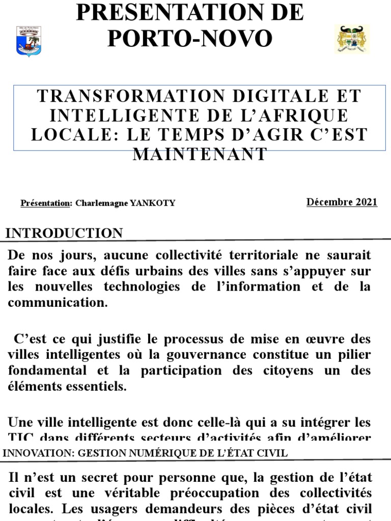 Porto-Novo : Vers une ville intelligente | PDF | Informatique