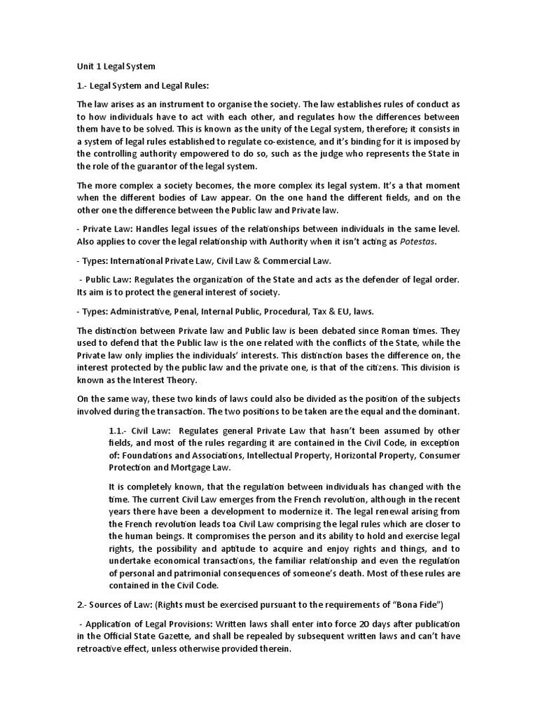 Unit 1 Legal System | PDF | Public Law | Civil Law (Legal System)