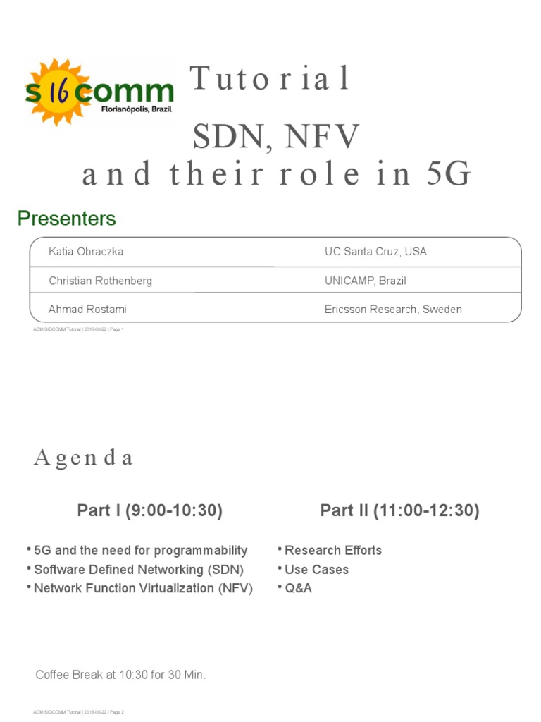 Sigcomm16 Tutorial 5g SDN NFV Part1 | PDF | Computer Network | Computing