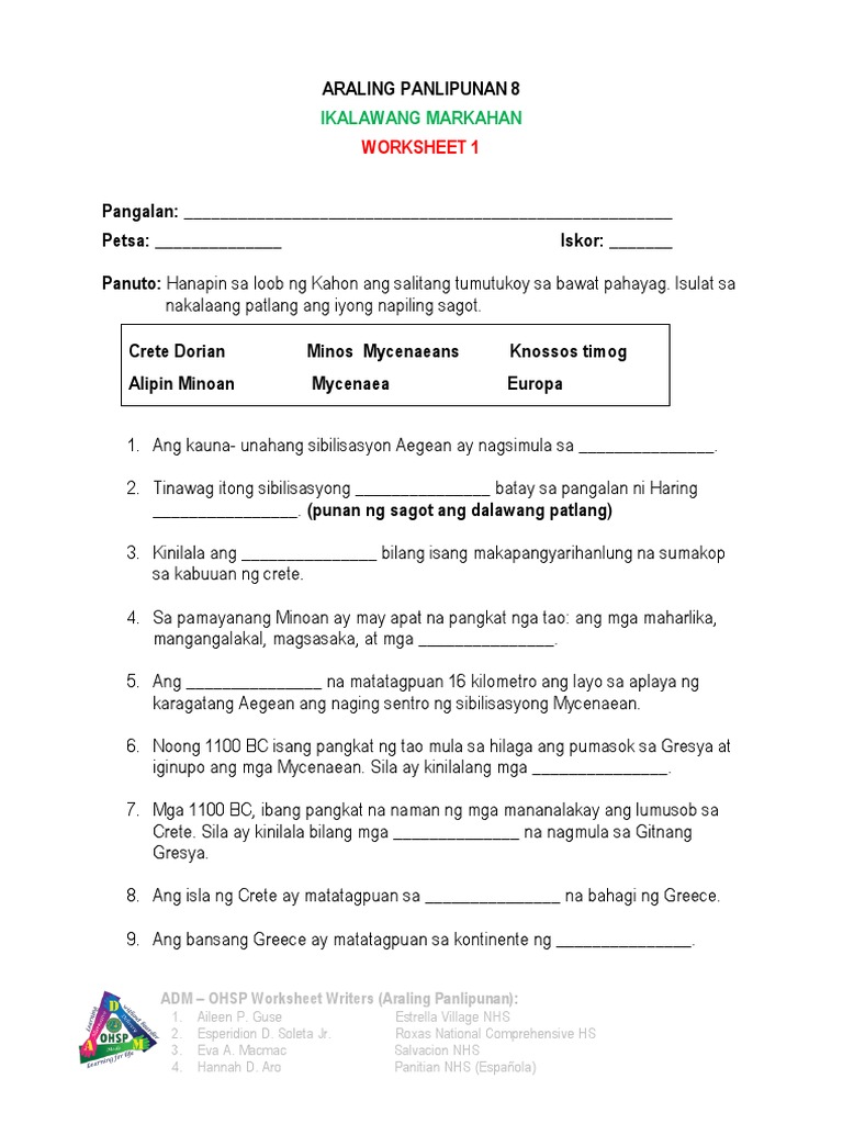 ADM Worksheet Quarter 2 (Araling Panlipunan - G8) | PDF