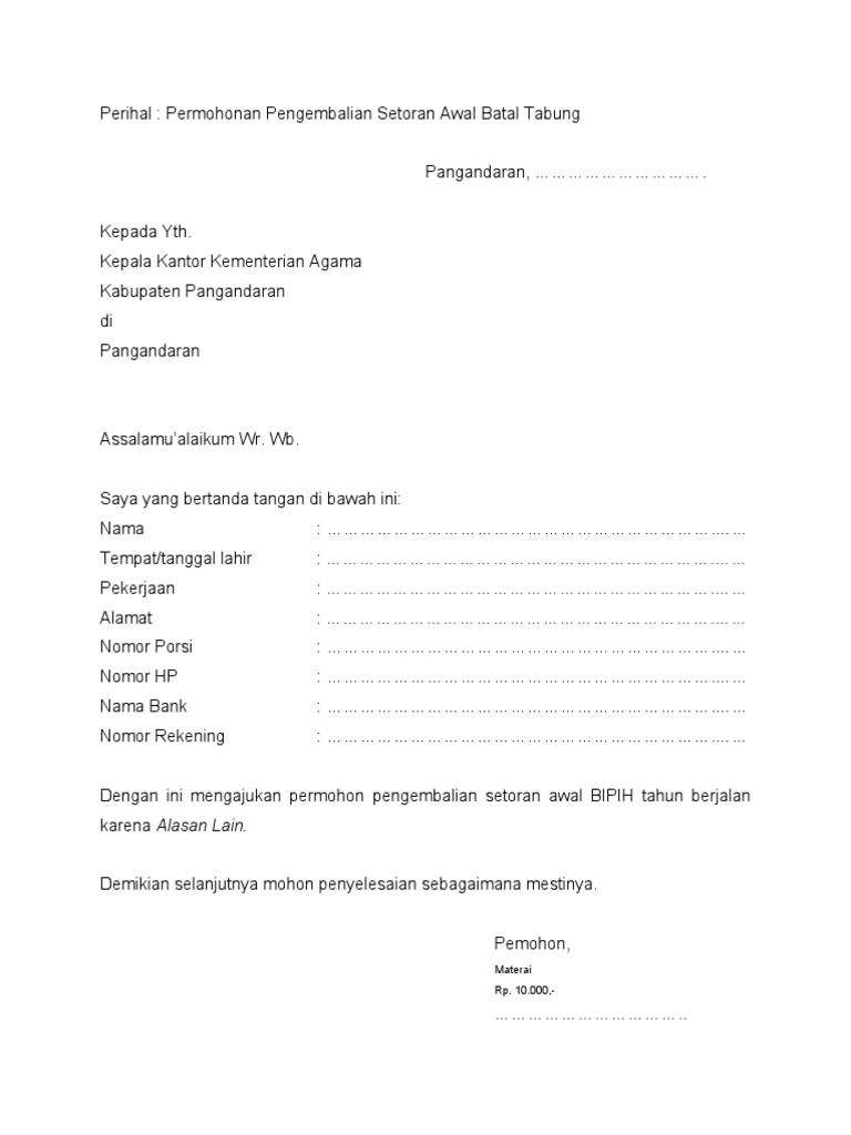 Unduh Formulir Pembatalan Jemaah Haji Reguler | PDF