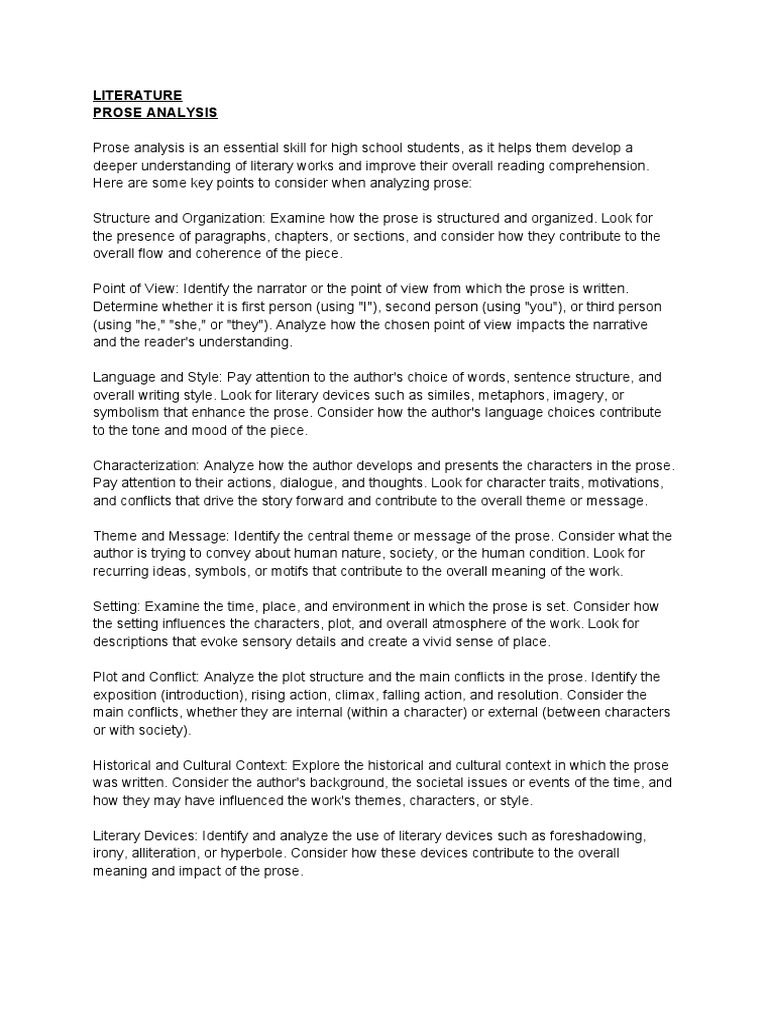 Prose Analysis | PDF | Narration | Reading Comprehension