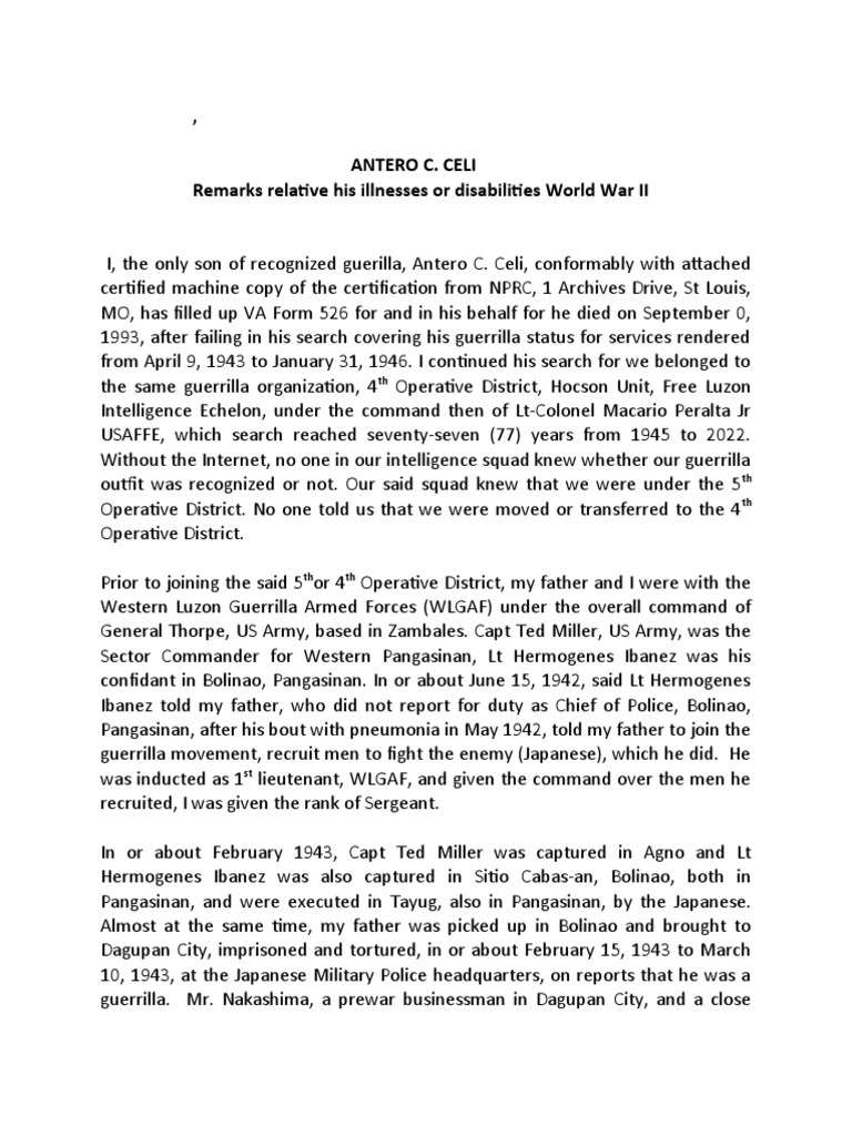 Antero Celi VA Form 526 | PDF