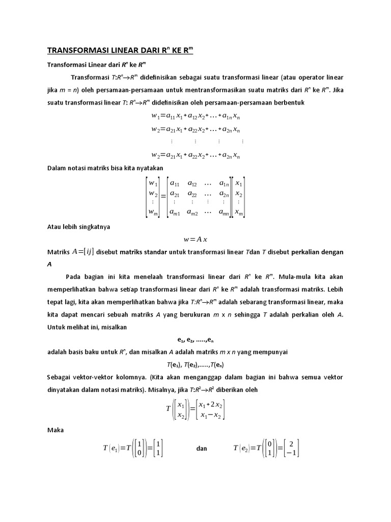 TRANSFORMASI LINEAR DARI RN KE RM | PDF