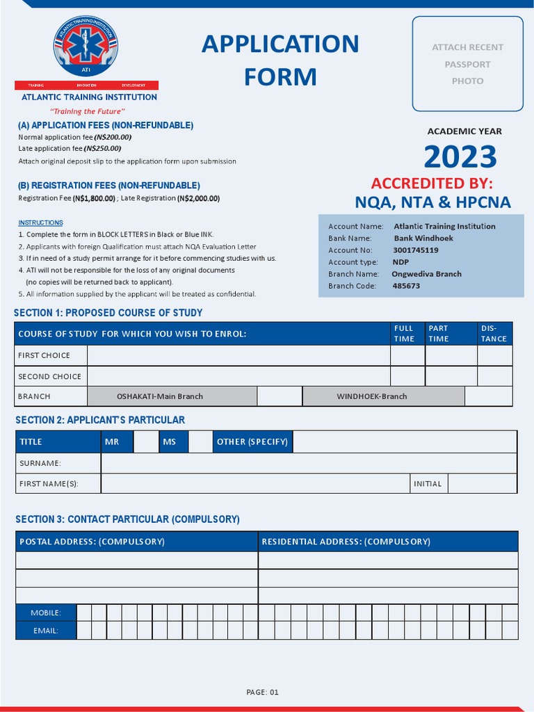 Atlantic Training Institution Fees Guide | PDF | Identity Document | Nursing