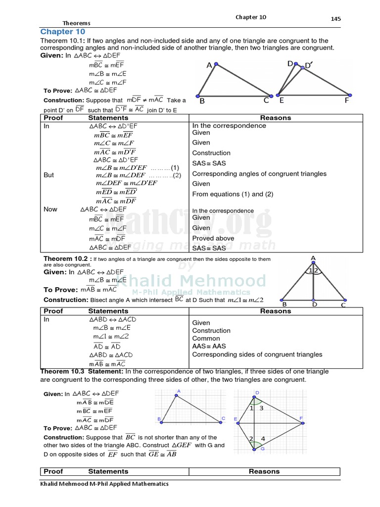 Kpk 9th Maths Ch10 16 Theorems | PDF