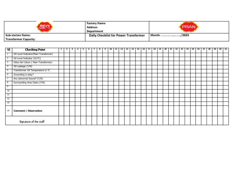Transformer Checklist | PDF