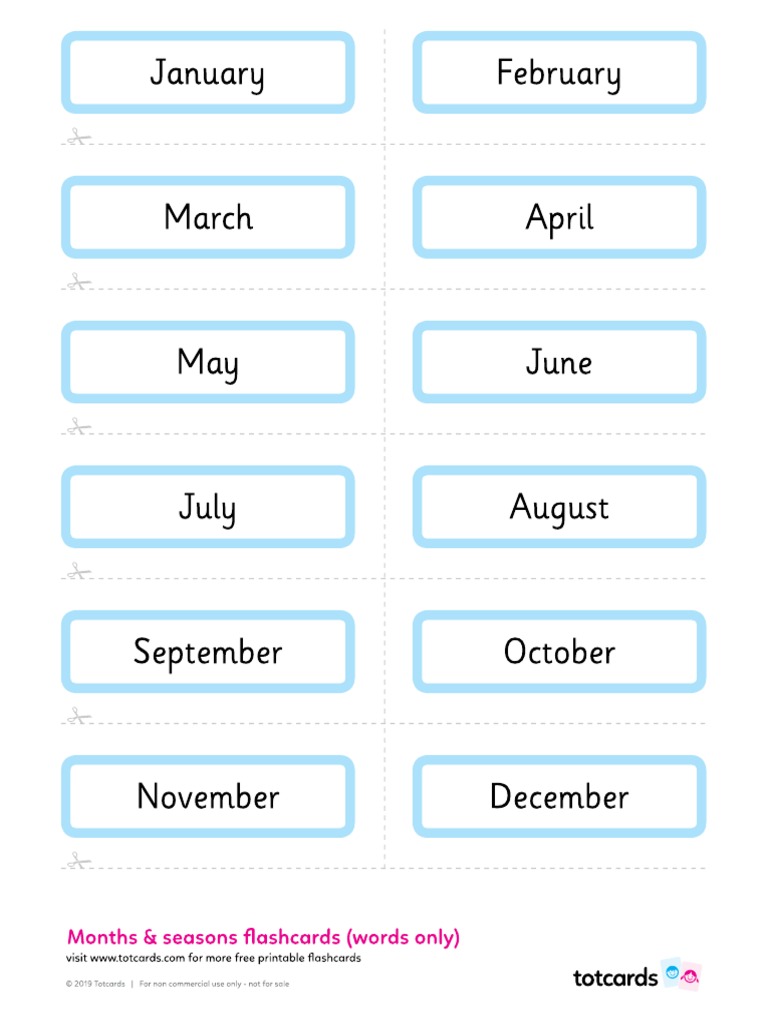 Free Months Flashcards Words | PDF