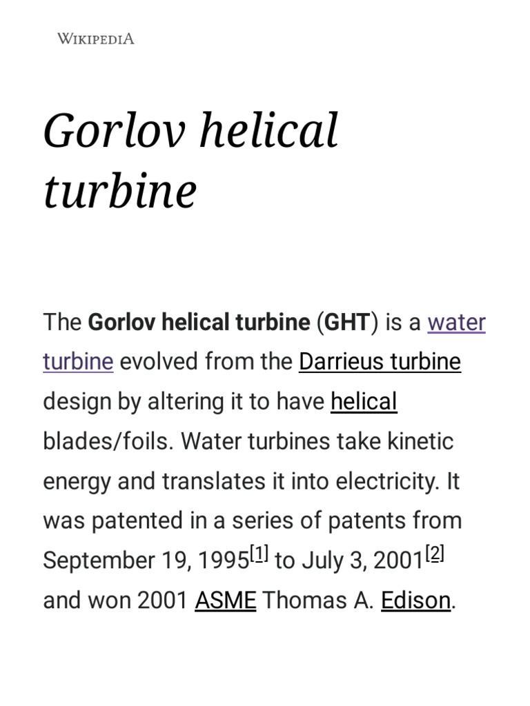 Gorlov Helical Turbine | PDF | Mechanical Engineering | Classical Mechanics